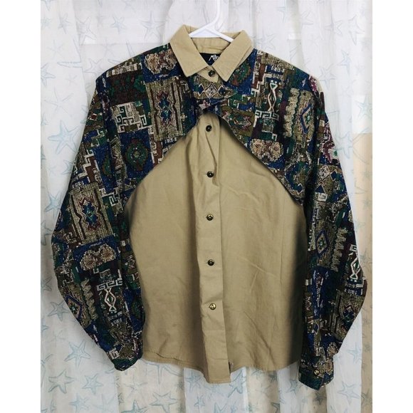 Roper | Tops | Vintage Roper Western Shirt Blouse Medium Beige Layered ...